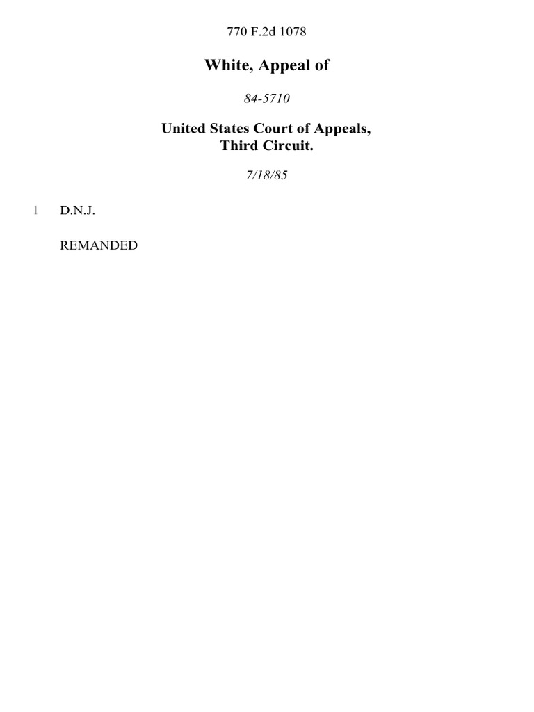 White, Appeal Of, 770 F.2d 1078, 3rd Cir. (1985) | PDF | Law