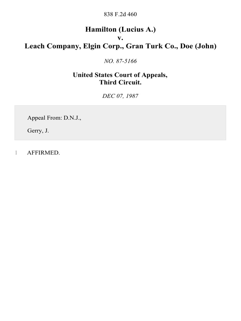 Hamilton (Lucius A.) v. Leach Company, Elgin Corp., Gran Turk Co., Doe ...
