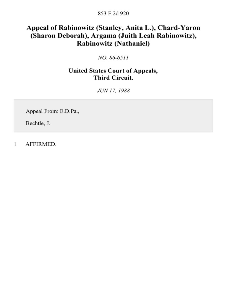 Appeal of Rabinowitz (Stanley, Anita L.), Chard-Yaron (Sharon Deborah ...