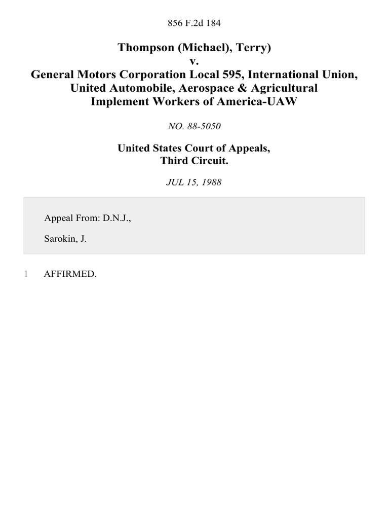 Thompson (Michael), Terry) v. General Motors Corporation Local 595 ...
