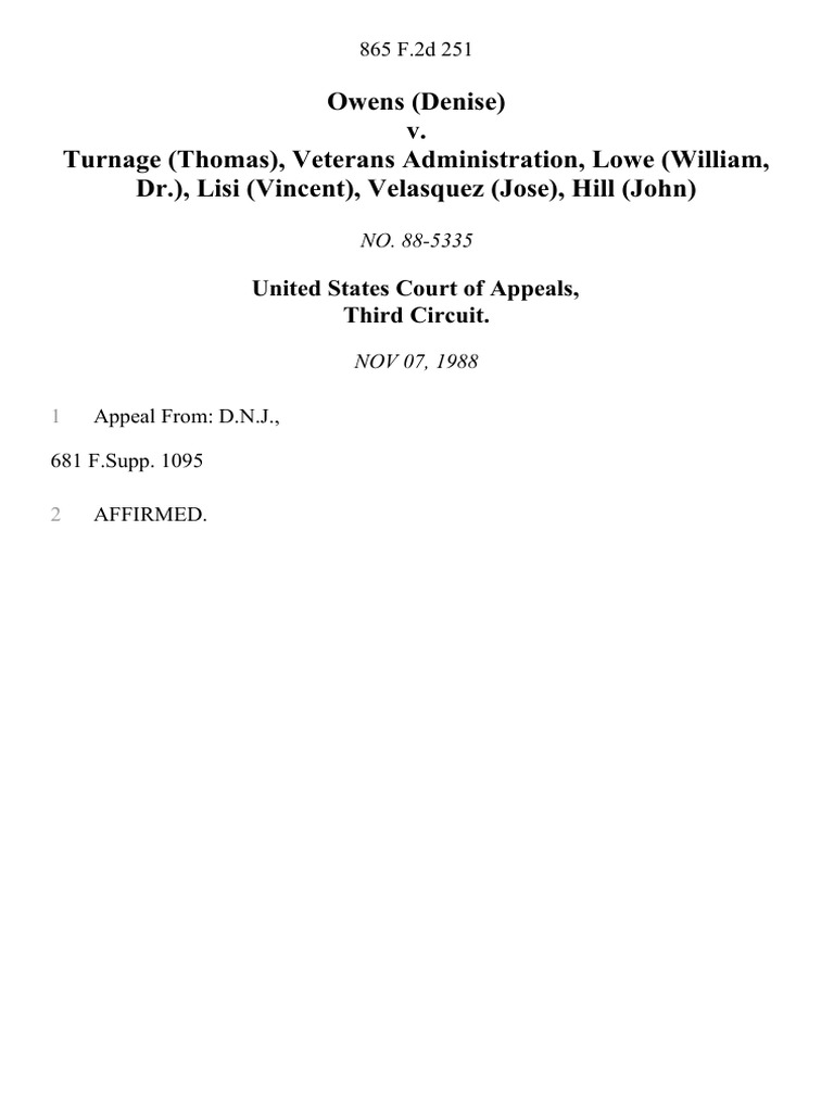Owens (Denise) v. Turnage (Thomas), Veterans Administration, Lowe ...