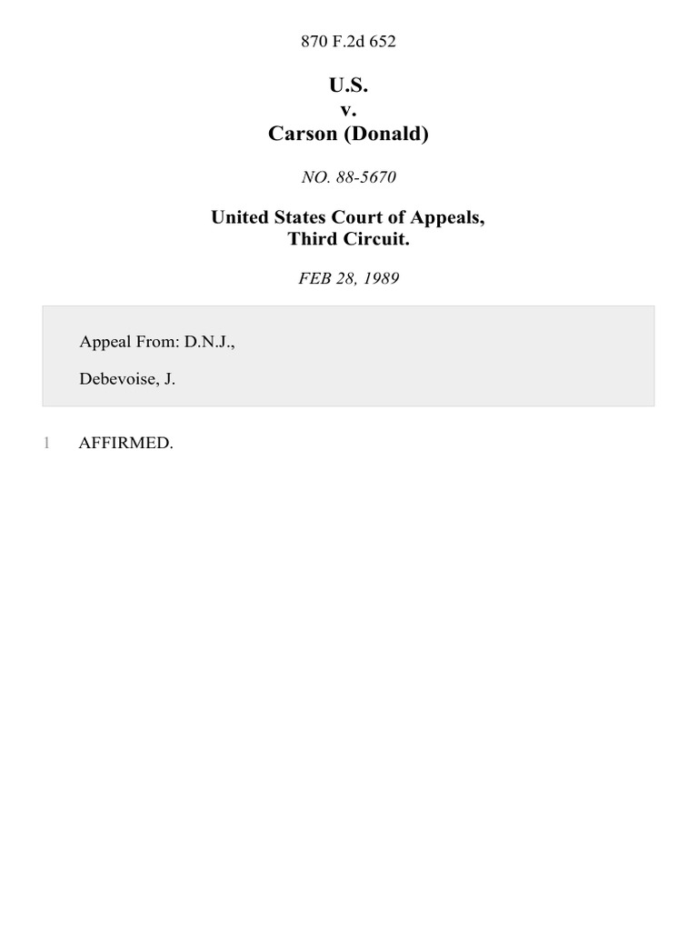 United States v. Carson (Donald), 870 F.2d 652, 3rd Cir. (1989) | PDF | Law