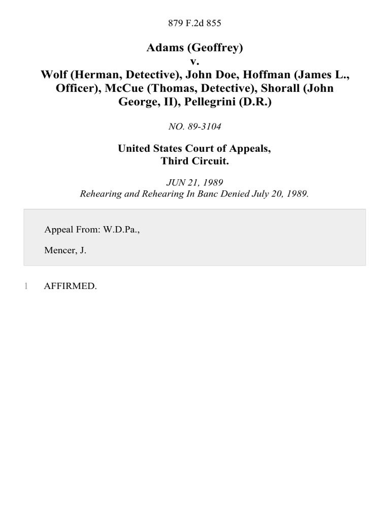 Adams (Geoffrey) v. Wolf (Herman, Detective), John Doe, Hoffman (James ...