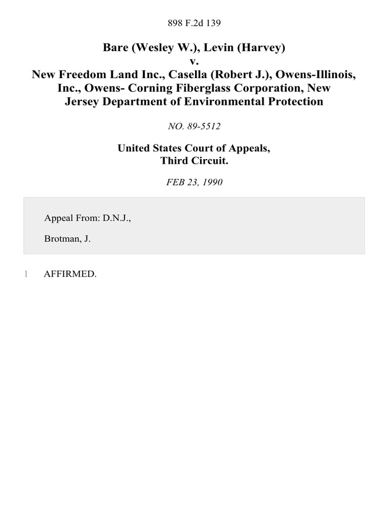 Bare (Wesley W.), Levin (Harvey) v. New Freedom Land Inc., Casella ...