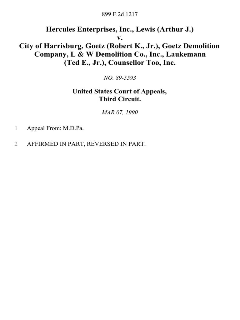 Hercules Enterprises, Inc., Lewis (Arthur J.) v. City of Harrisburg ...