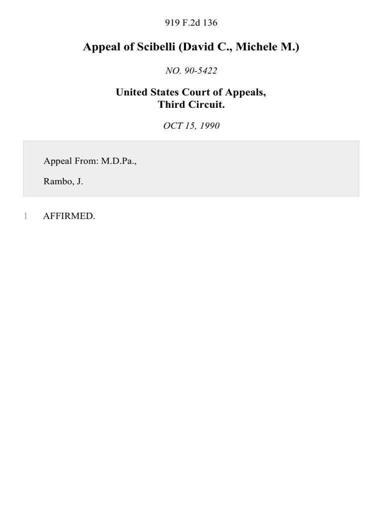 Appeal of Scibelli (David C., Michele M.), 919 F.2d 136, 3rd Cir. (1990 ...