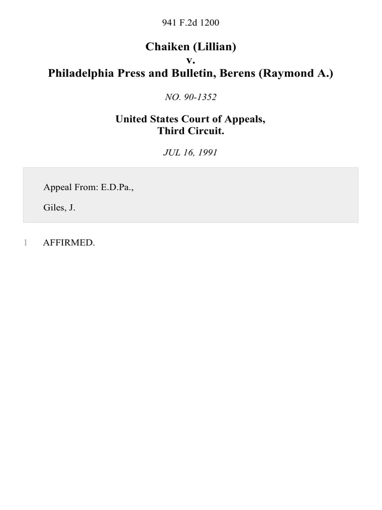 Chaiken (Lillian) v. Philadelphia Press and Bulletin, Berens (Raymond A ...