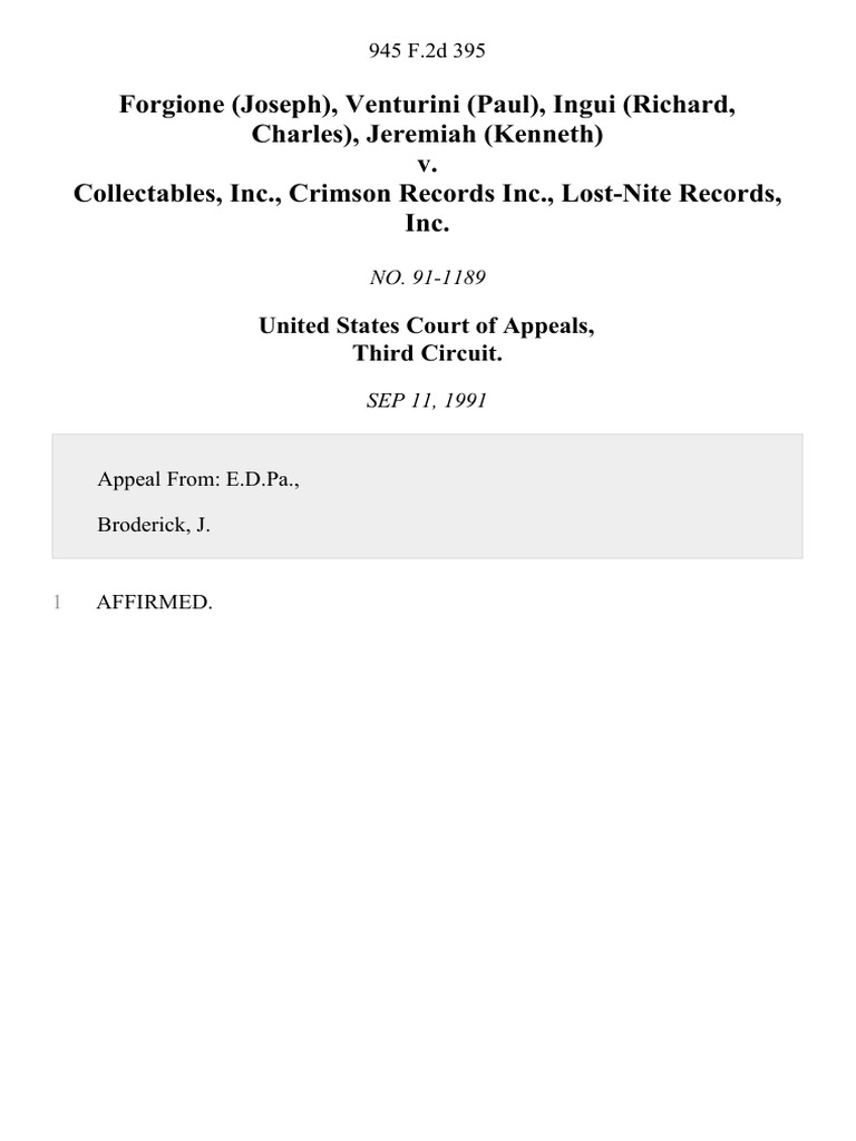 Forgione (Joseph), Venturini (Paul), Ingui (Richard, Charles), Jeremiah ...