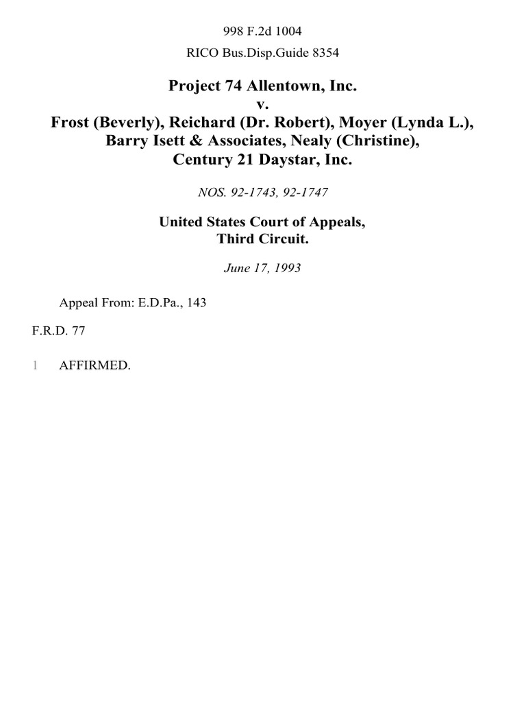 Project 74 Allentown, Inc. v. Frost (Beverly), Reichard (Dr. Robert ...
