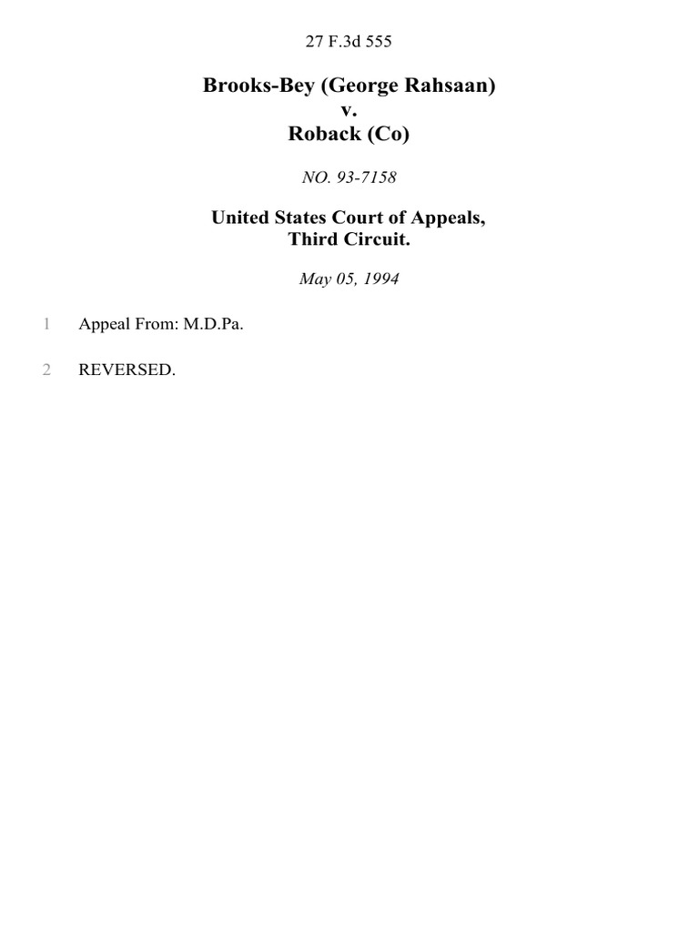 Brooks-Bey (George Rahsaan) v. Roback (Co), 27 F.3d 555, 3rd Cir. (1994 ...