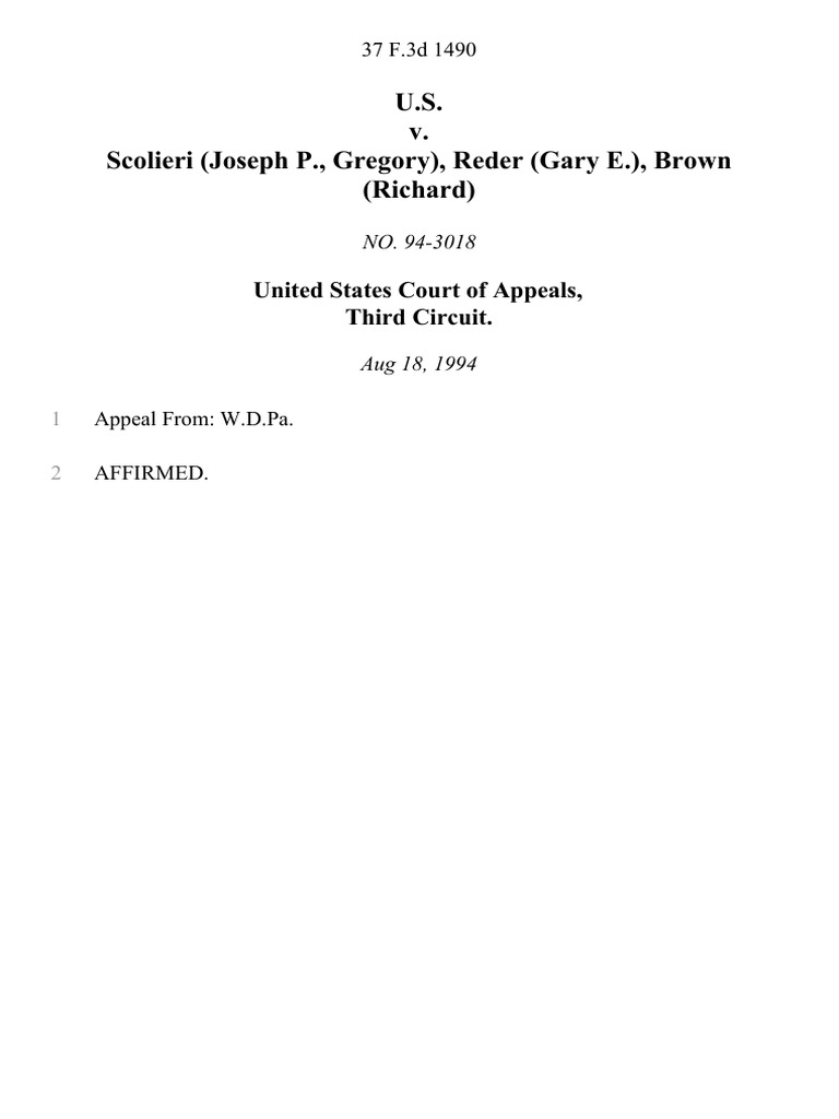 United States v. Scolieri (Joseph P., Gregory), Reder (Gary E.), Brown ...