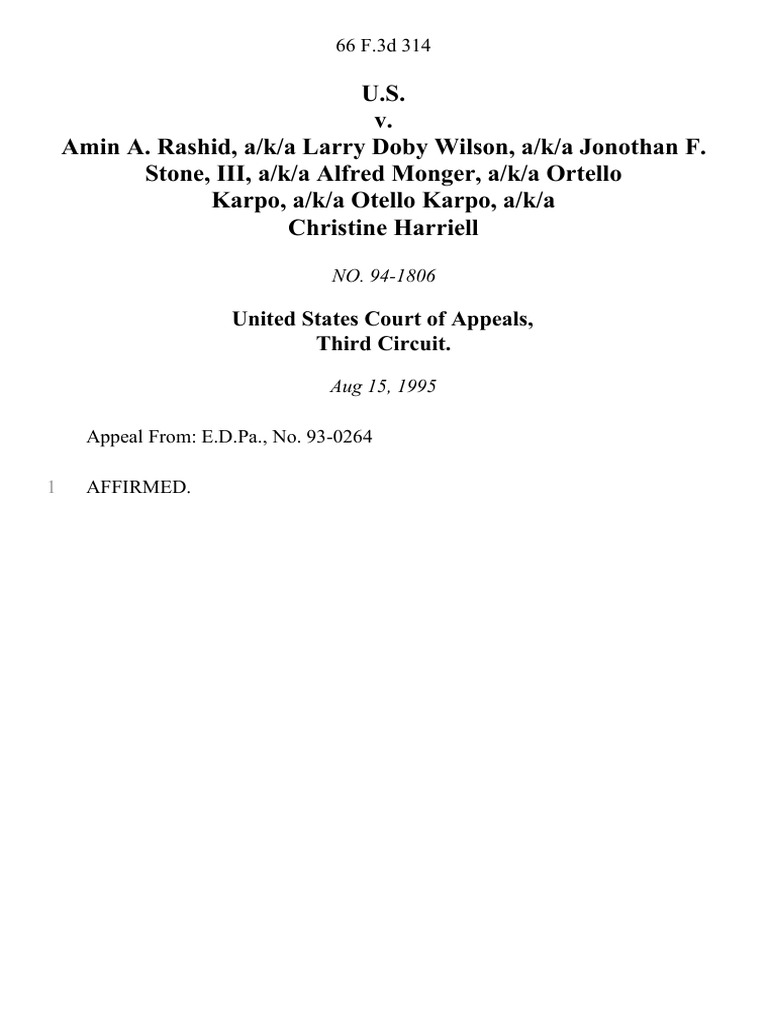 United States v. Amin A. Rashid, A/K/A Larry Doby Wilson, A/K/A ...