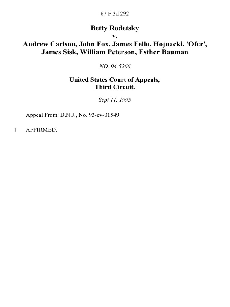 Betty Rodetsky v. Andrew Carlson, John Fox, James Fello, Hojnacki ...