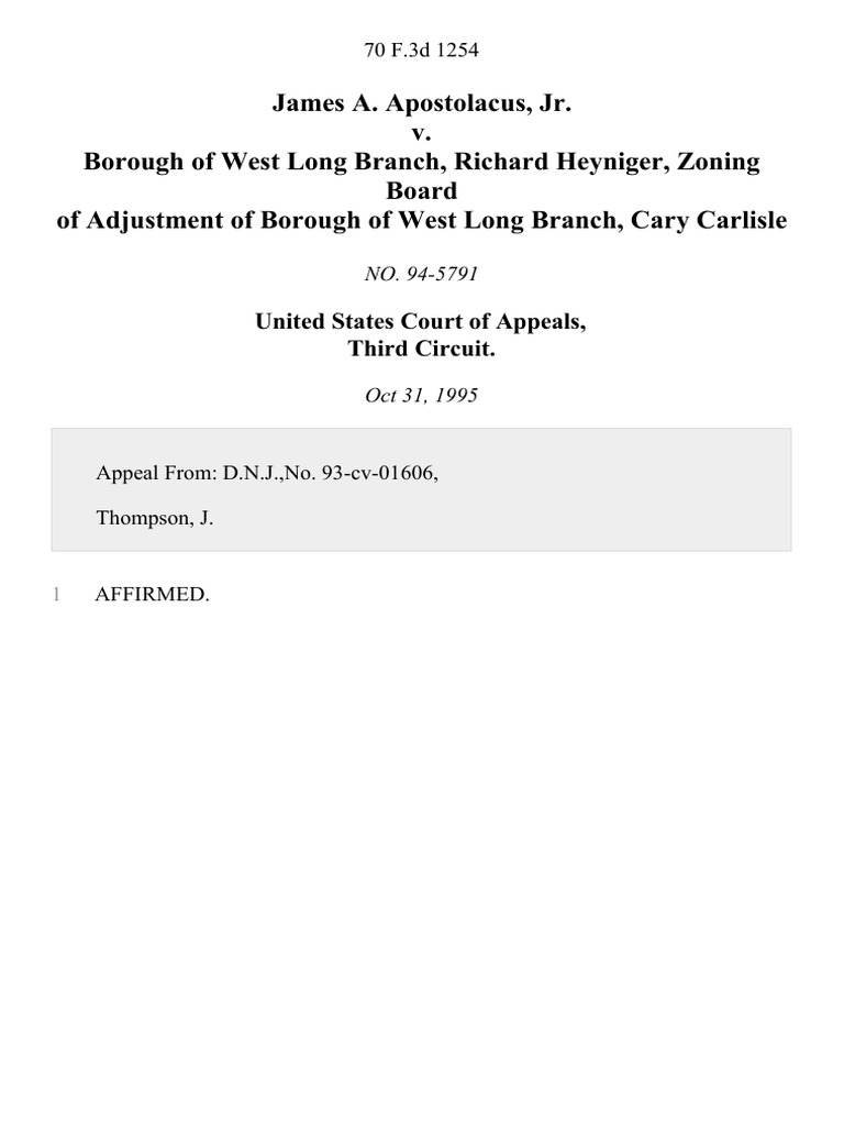 James A. Apostolacus, Jr. v. Borough of West Long Branch, Richard ...