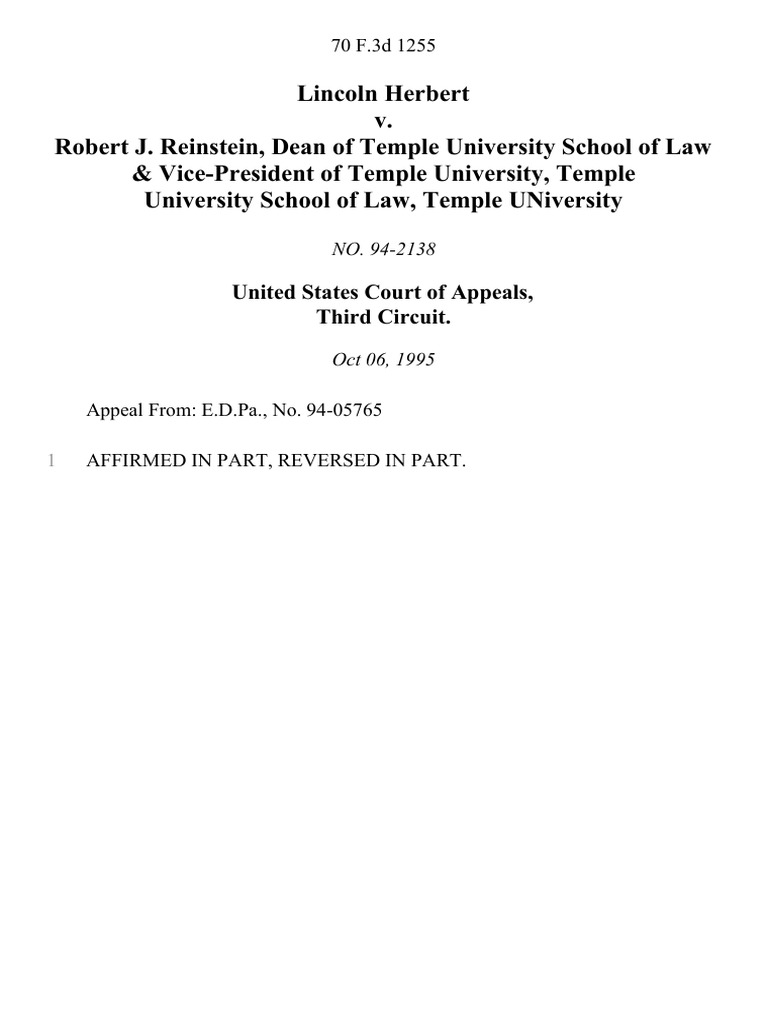 Lincoln Herbert v. Robert J. Reinstein, Dean of Temple University ...