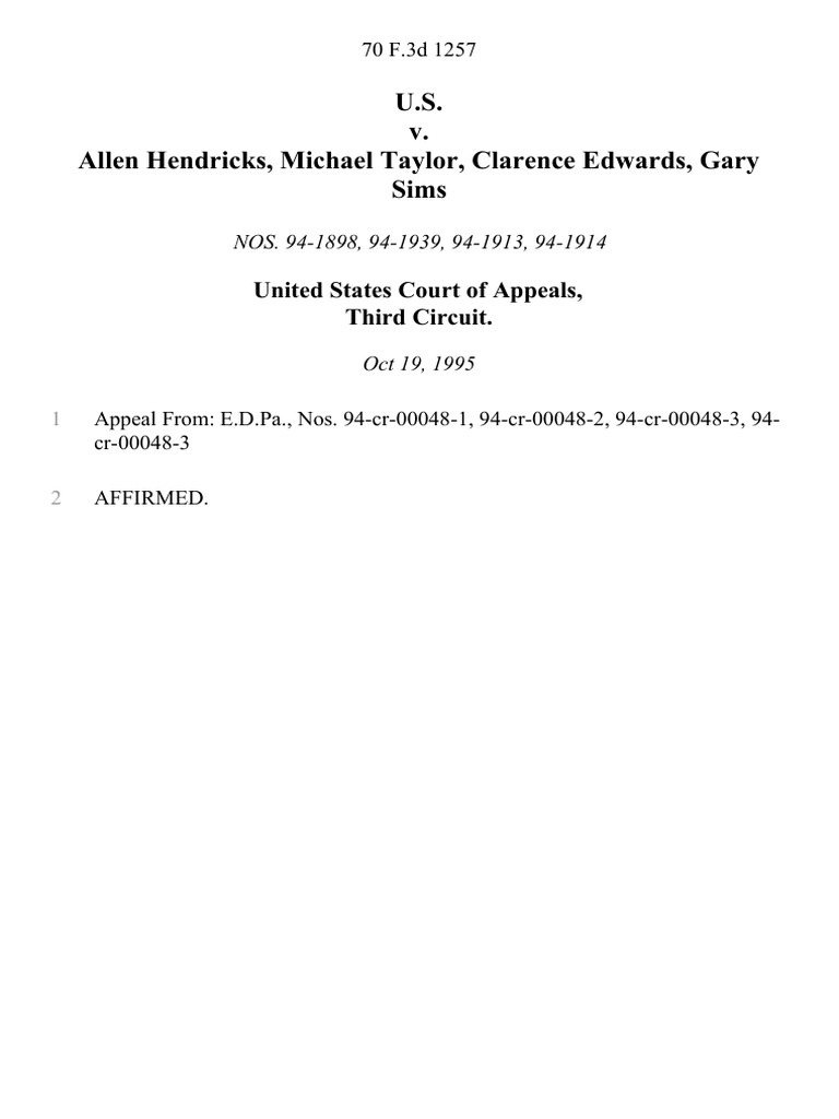 United States v. Allen Hendricks, Michael Taylor, Clarence Edwards ...