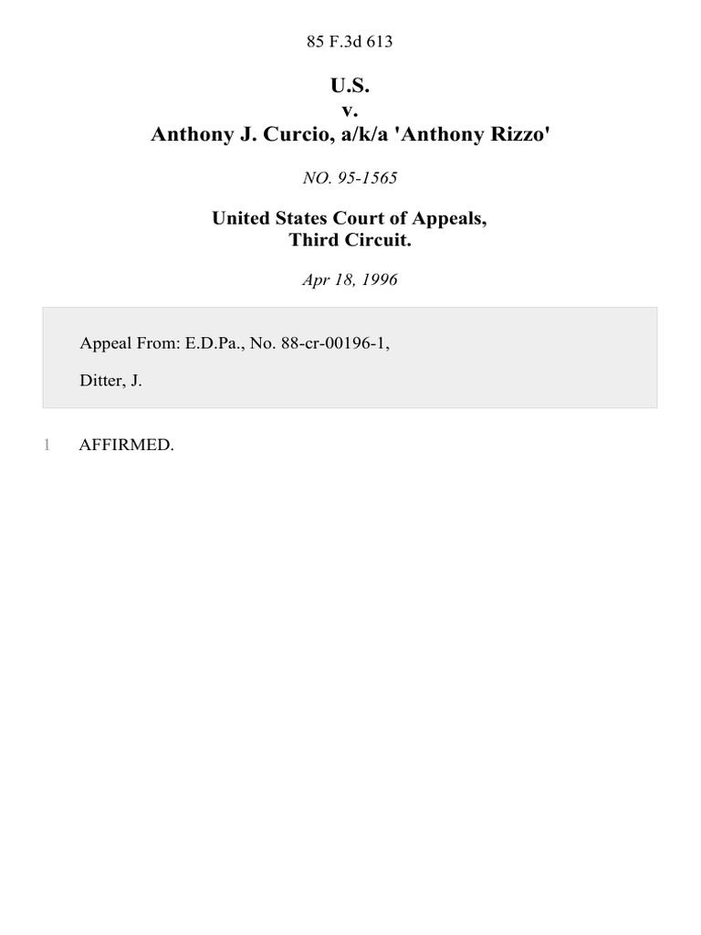 United States v. Anthony J. Curcio, A/K/A 'Anthony Rizzo', 85 F.3d 613 ...