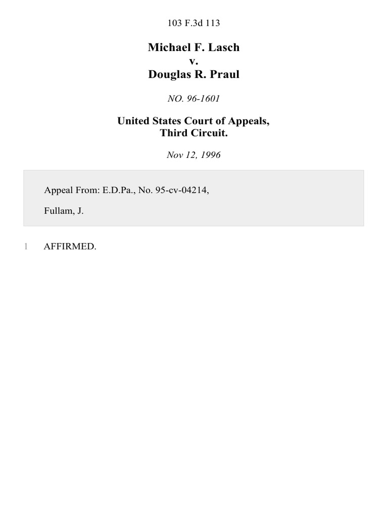 Michael F. Lasch v. Douglas R. Praul, 103 F.3d 113, 3rd Cir. (1996) | PDF