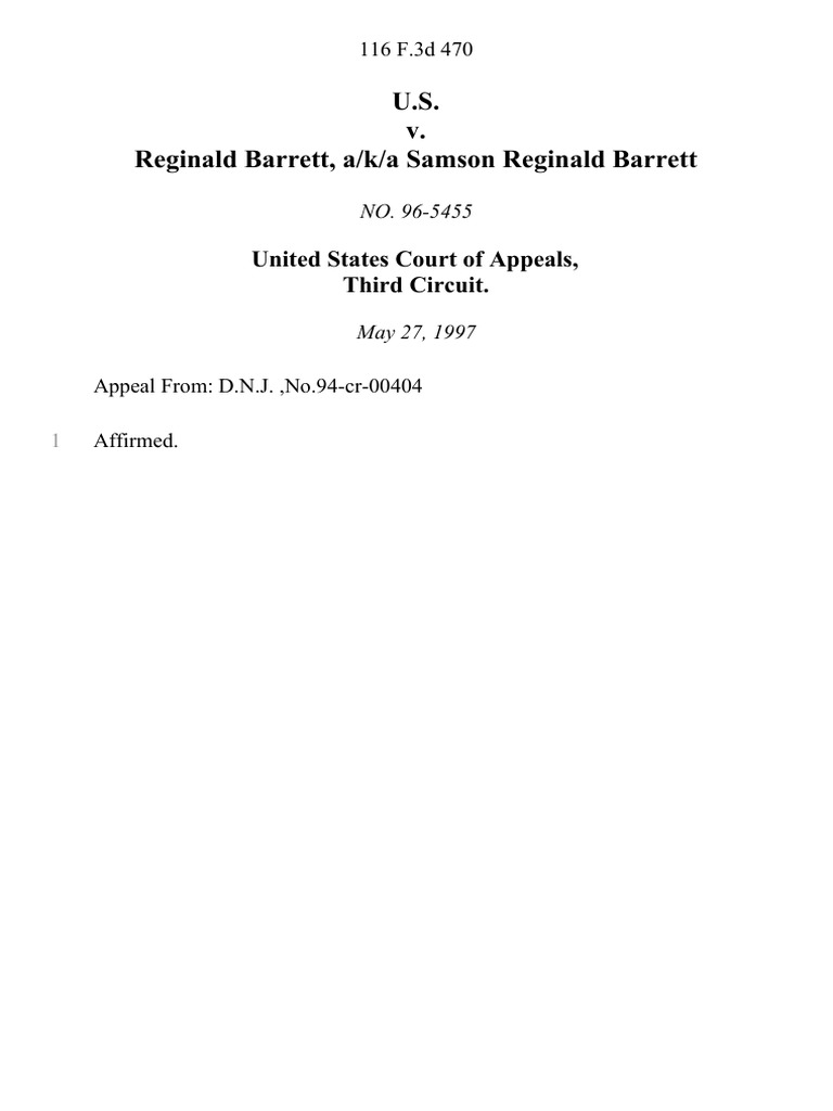 U.S. v. Reginald Barrett, A/k/a Samson Reginald Barrett: United States ...