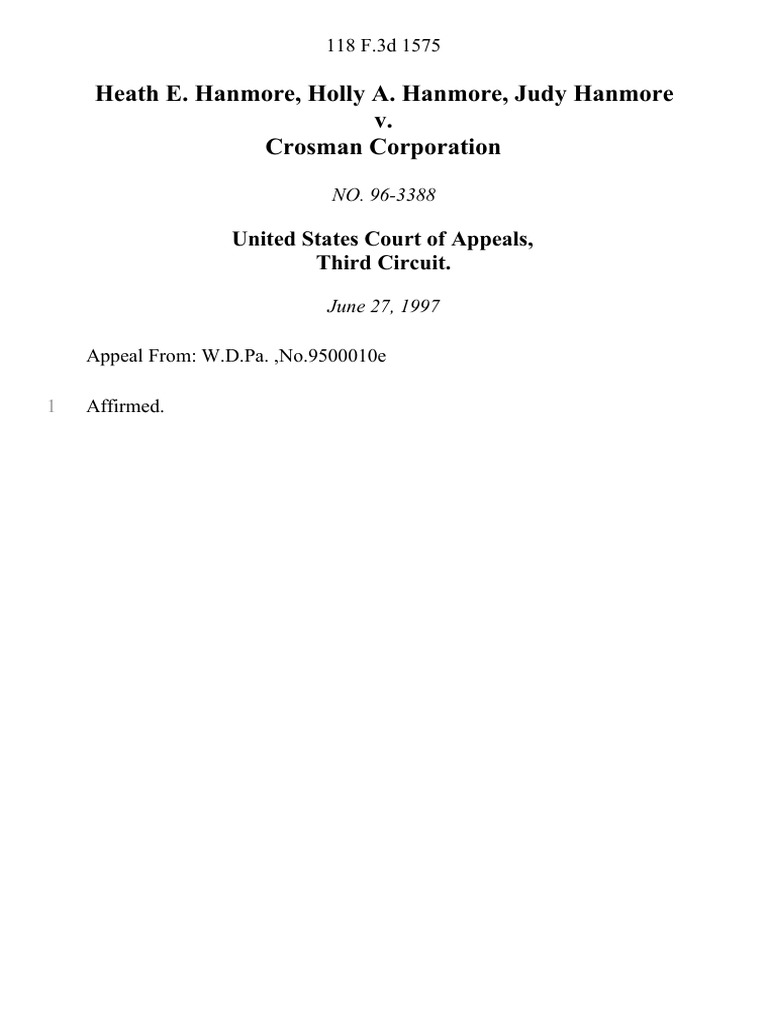 Heath E. Hanmore, Holly A. Hanmore, Judy Hanmore v. Crosman Corporation ...