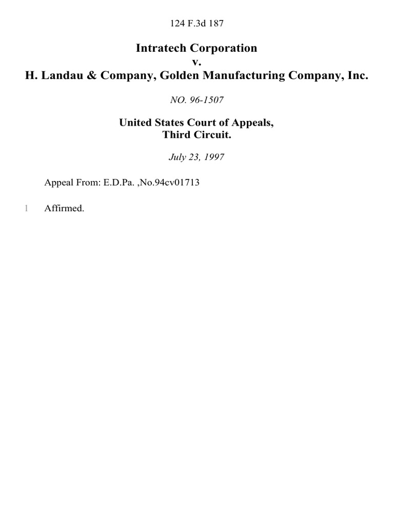 Intratech Corporation v. H. Landau & Company, Golden Manufacturing ...