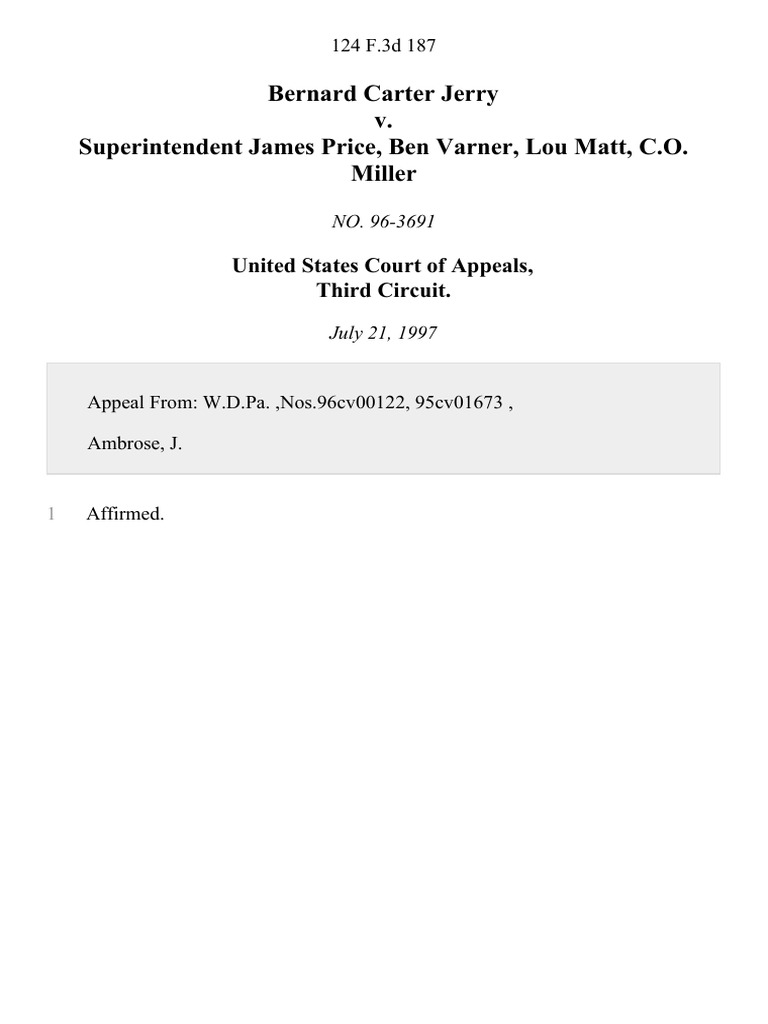 Bernard Carter Jerry v. Superintendent James Price, Ben Varner, Lou ...