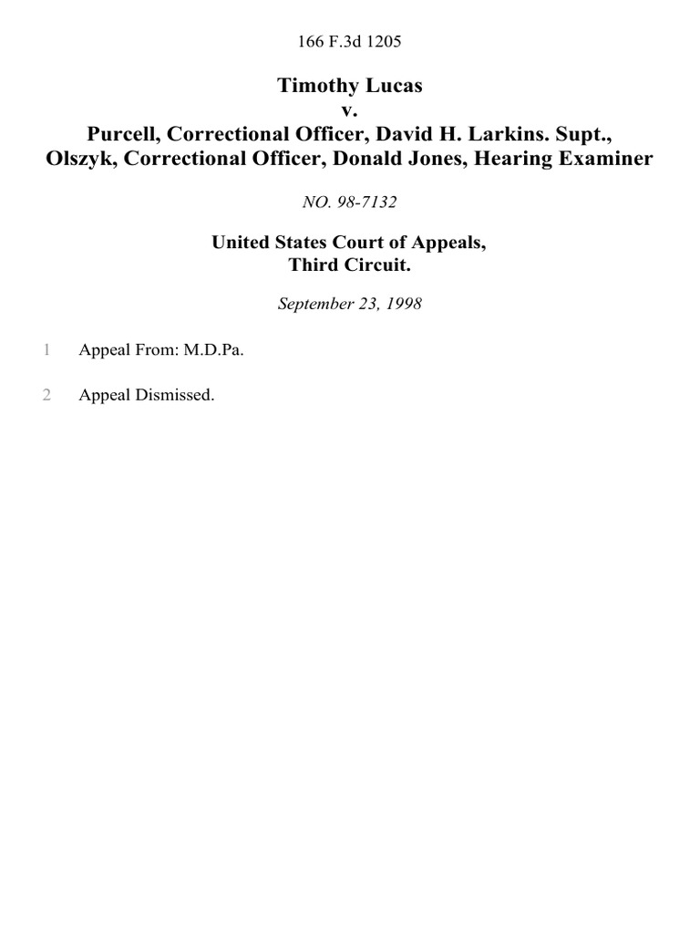 Timothy Lucas v. Purcell, Correctional Officer, David H. Larkins. Supt ...