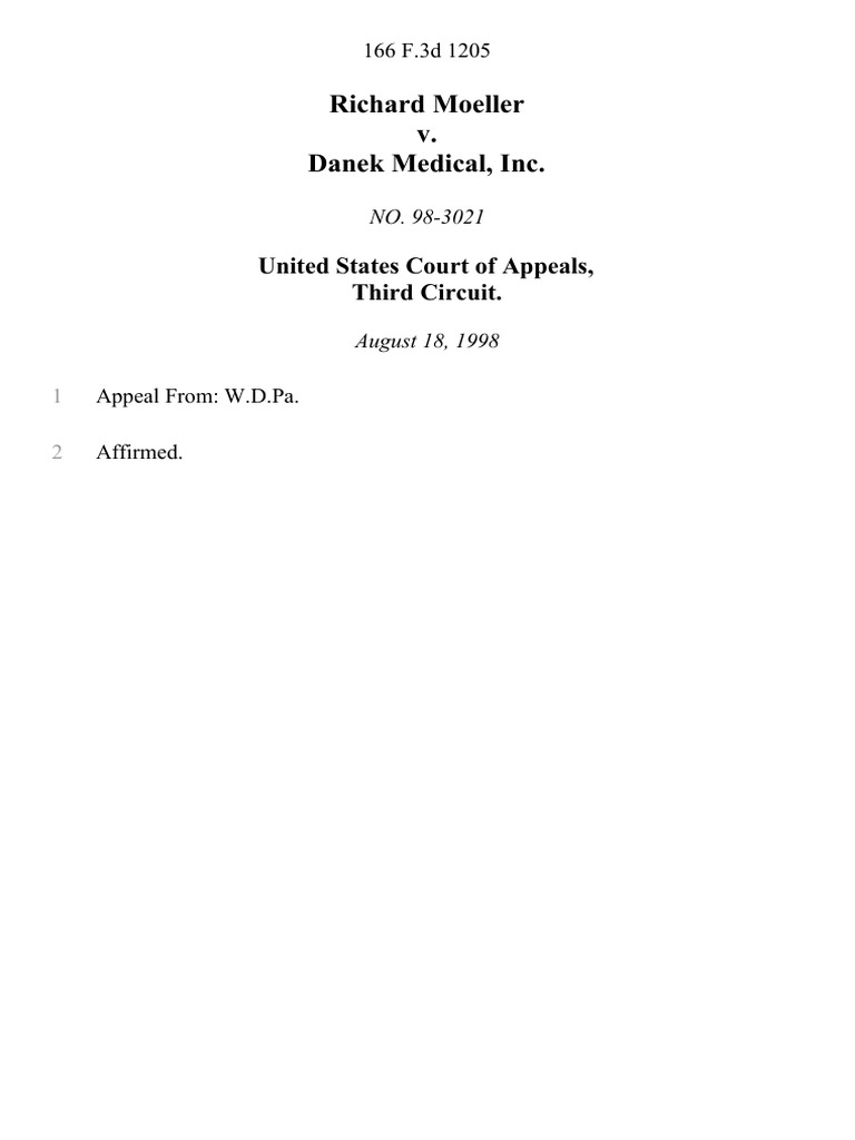 Richard Moeller v. Danek Medical, Inc, 166 F.3d 1205, 3rd Cir. (1998) | PDF