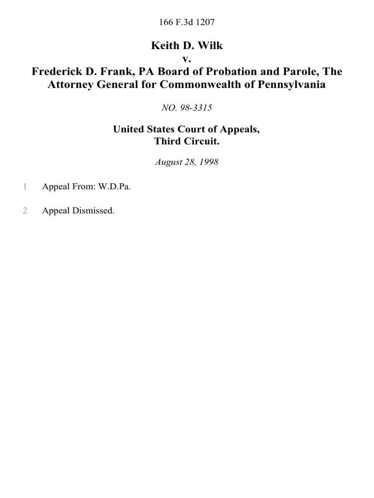 Keith D. Wilk v. Frederick D. Frank, PA Board of Probation and Parole ...
