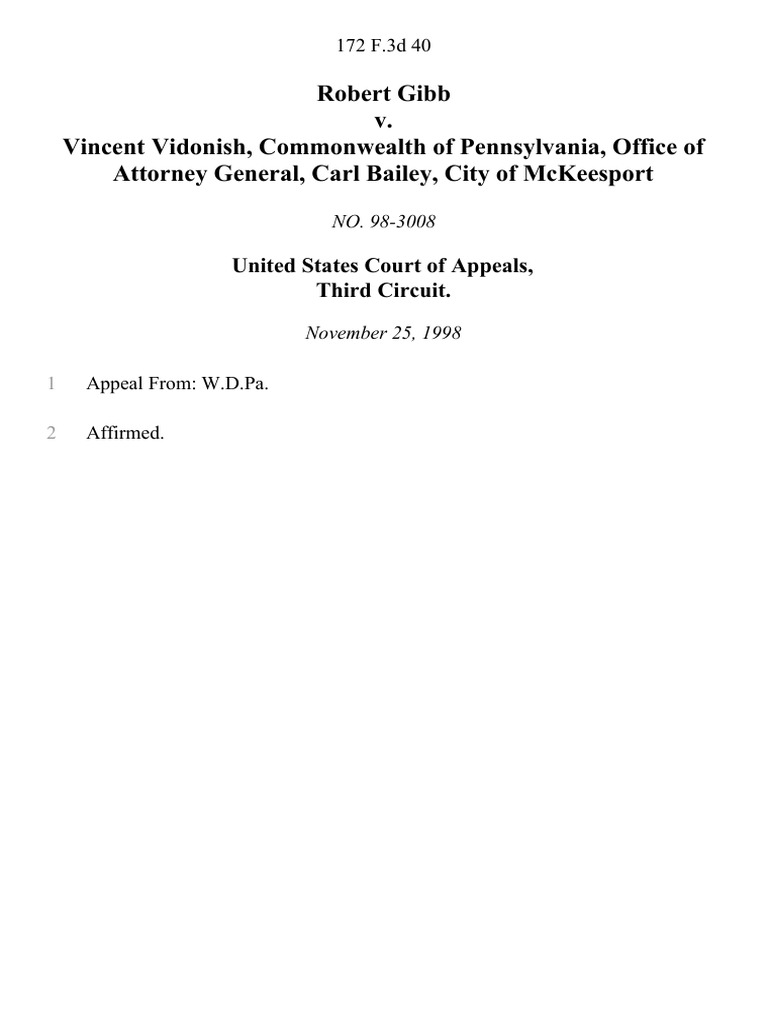 Robert Gibb V. Vincent Vidonish, Commonwealth of Pennsylvania, Office ... Robert Gibb V. Vincent Vidonish, Commonwealth of Pennsylvania, Office ...