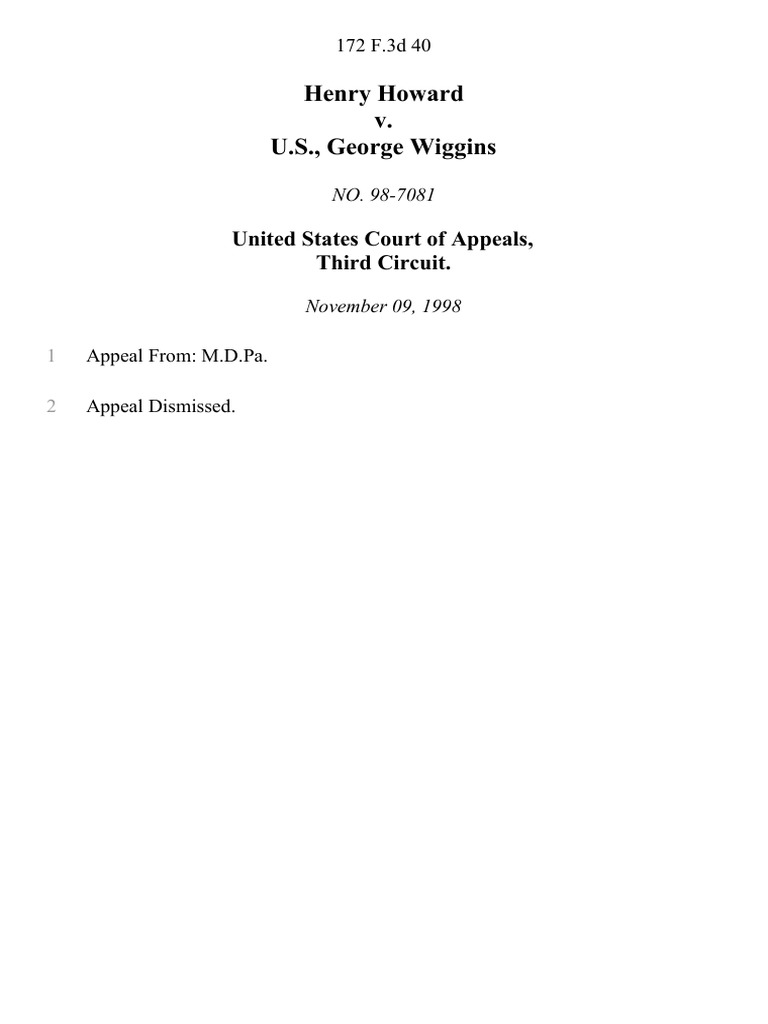 Henry Howard v. U.S., George Wiggins, 172 F.3d 40, 3rd Cir. (1998) | PDF