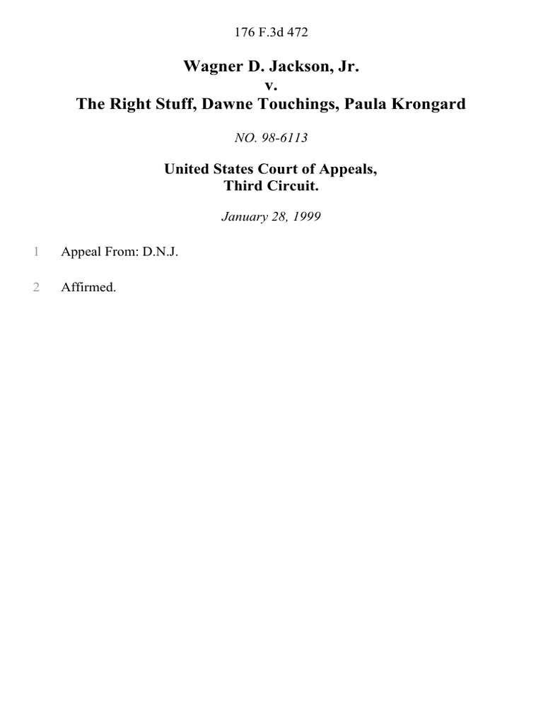 Wagner D. Jackson, Jr. v. The Right Stuff, Dawne Touchings, Paula ...