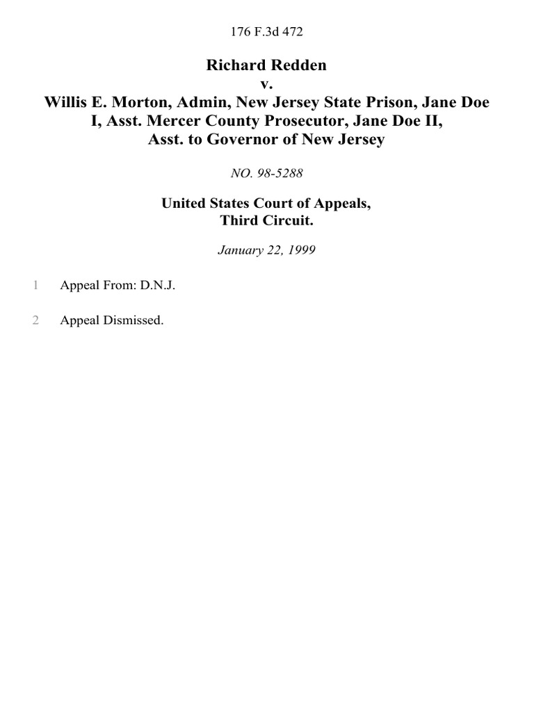 Richard Redden v. Willis E. Morton, Admin, New Jersey State Prison ...