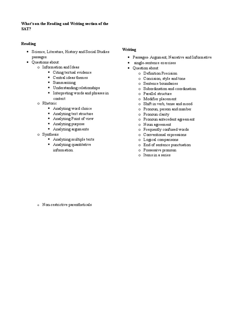 SAT Reading and Writing Section Guide | PDF