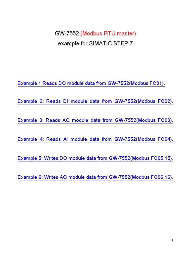 Gw 7552 Modbus Rtu Master Example For Simatic Step 7 Pdf Parameter Computer Programming 