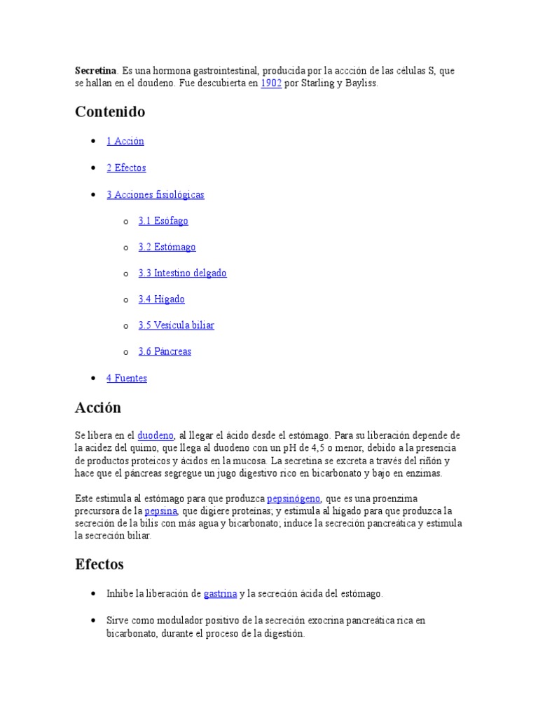 Secretina | PDF | Páncreas | Sistema digestivo humano