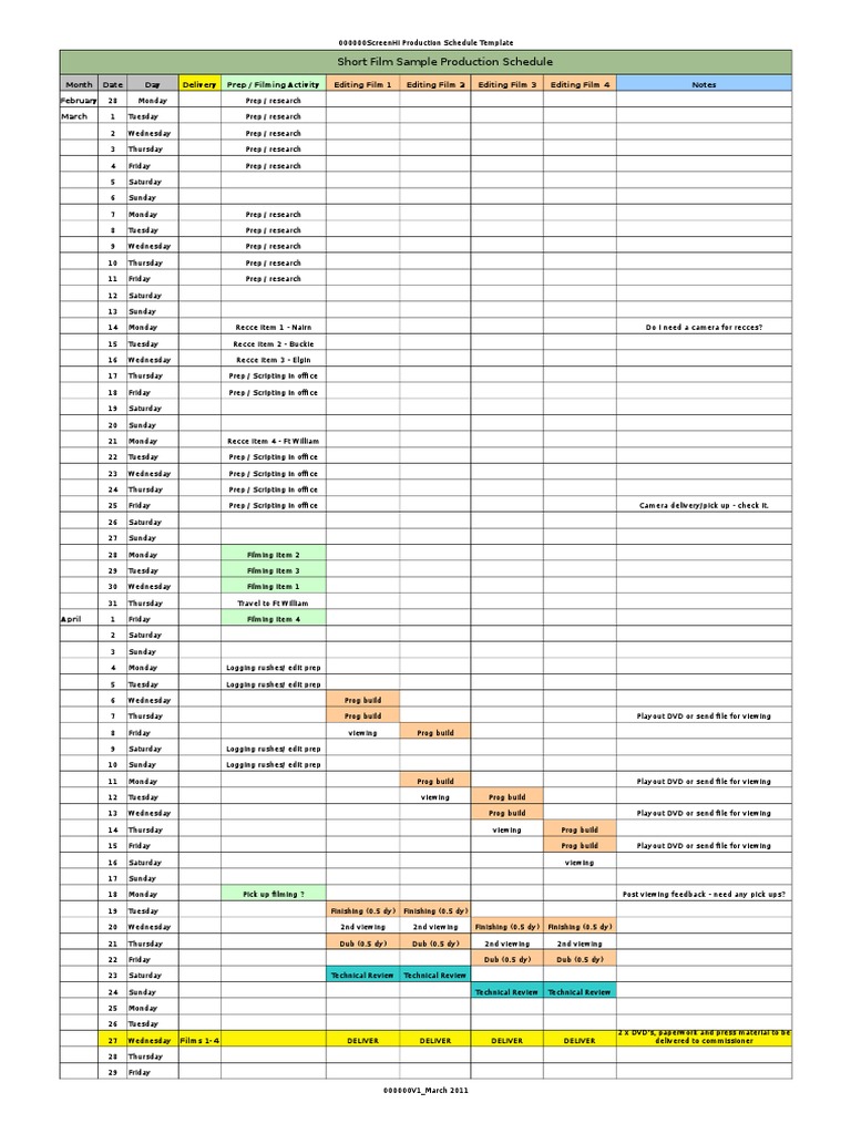 Short Film Production Schedule | PDF