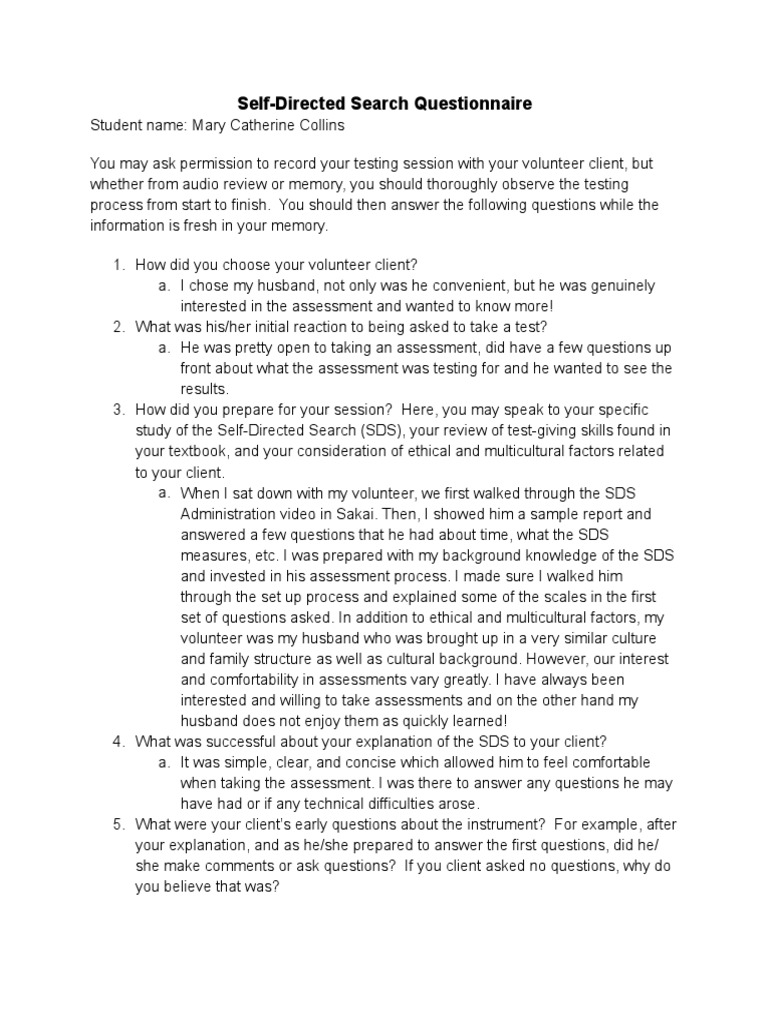 Sds Questionnaire Collins | PDF | Empathy | Nonverbal Communication