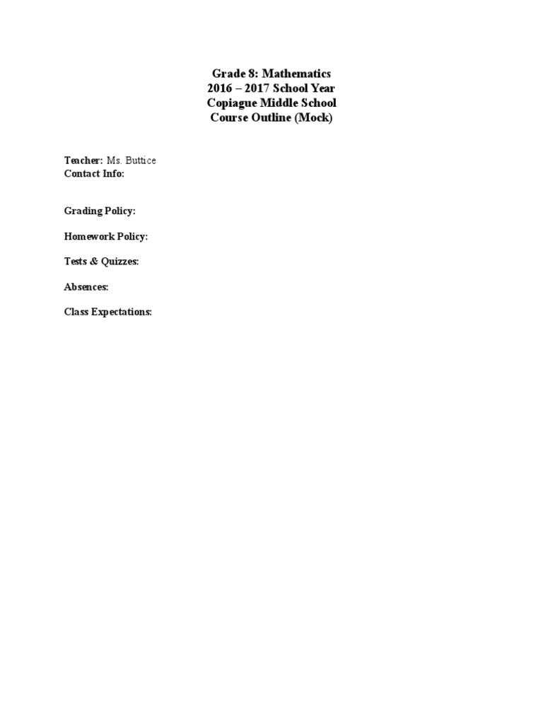 Grade 8: Mathematics 2016 - 2017 School Year Copiague Middle School ...