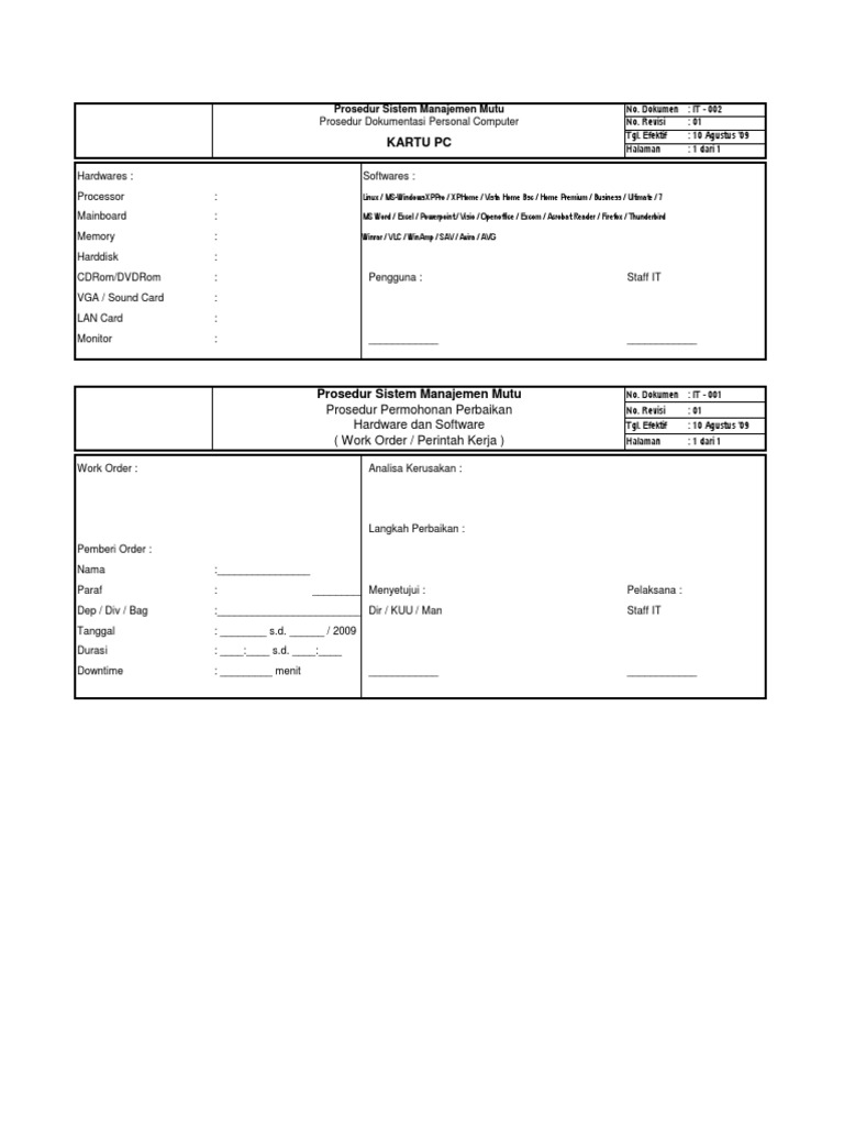Contoh Work Order | PDF