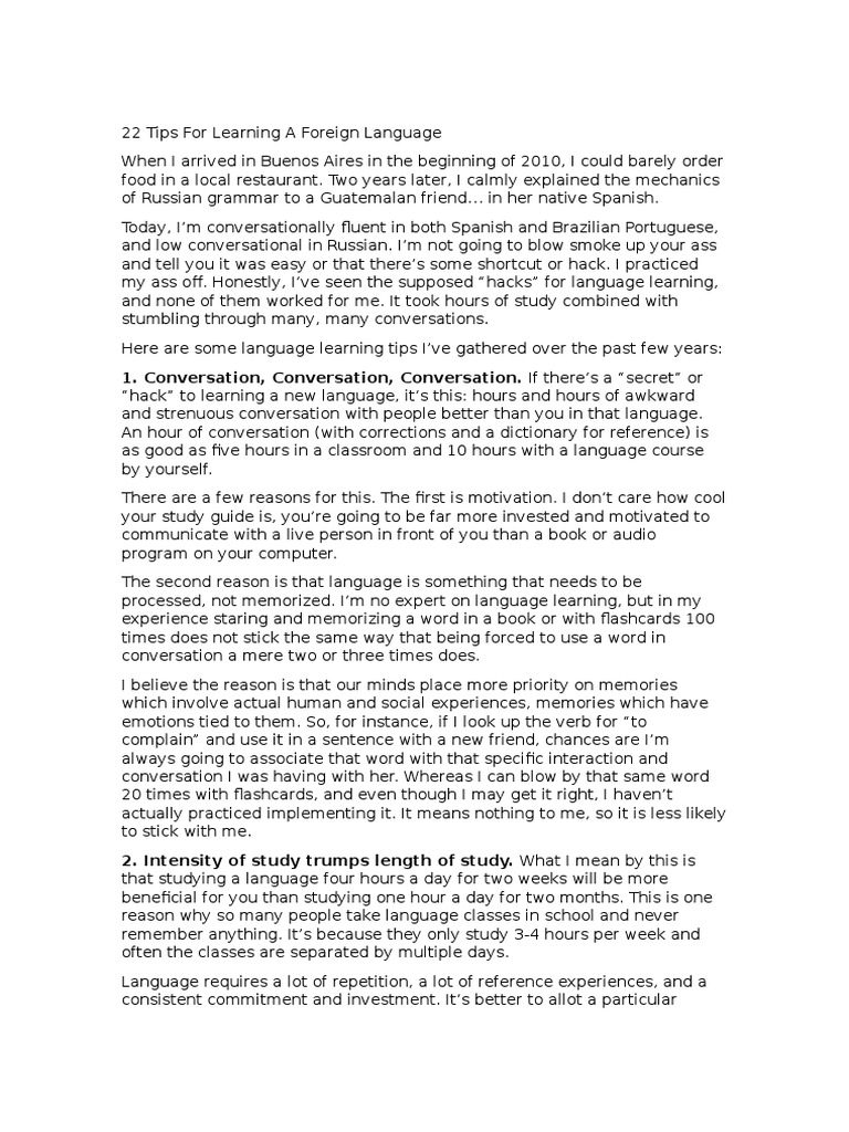 22 Tips For Learning A Foreign Language | PDF | English Language ...