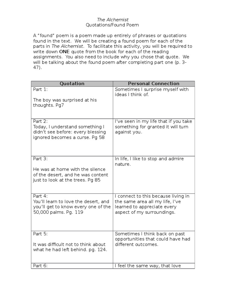 The Alchemist Quotation Found Poem-Reavy | PDF