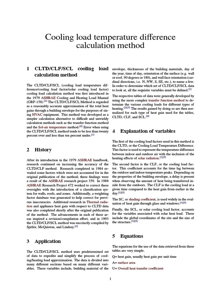 Cooling Load Temperature Difference Calculation Method | PDF ...