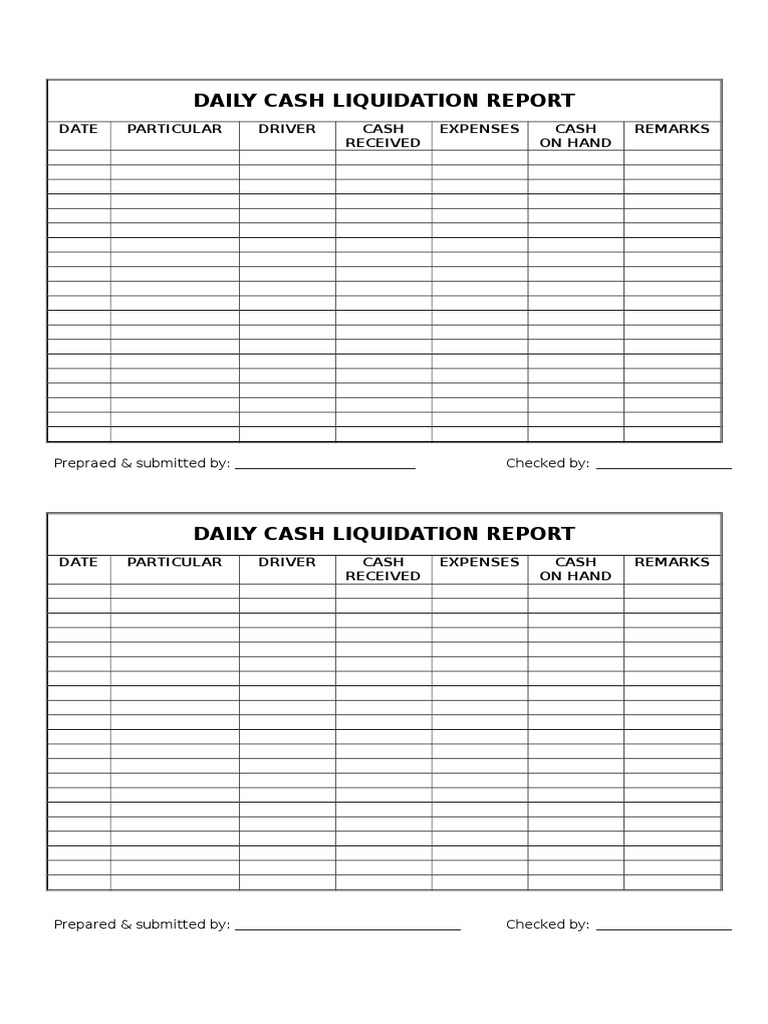 Daily Cash Liquidation Report | PDF | Finance & Money Management | Law