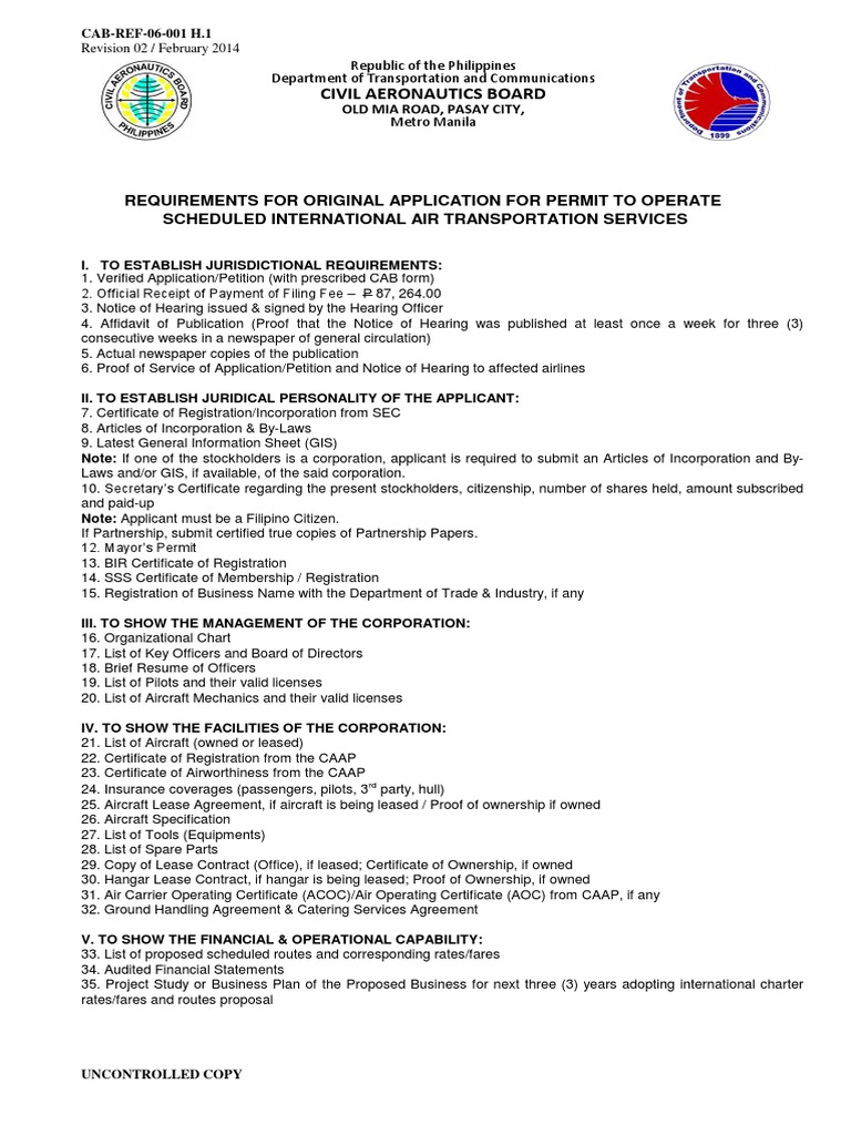 CAB Permit Application Requirements | PDF | By Law | Corporations