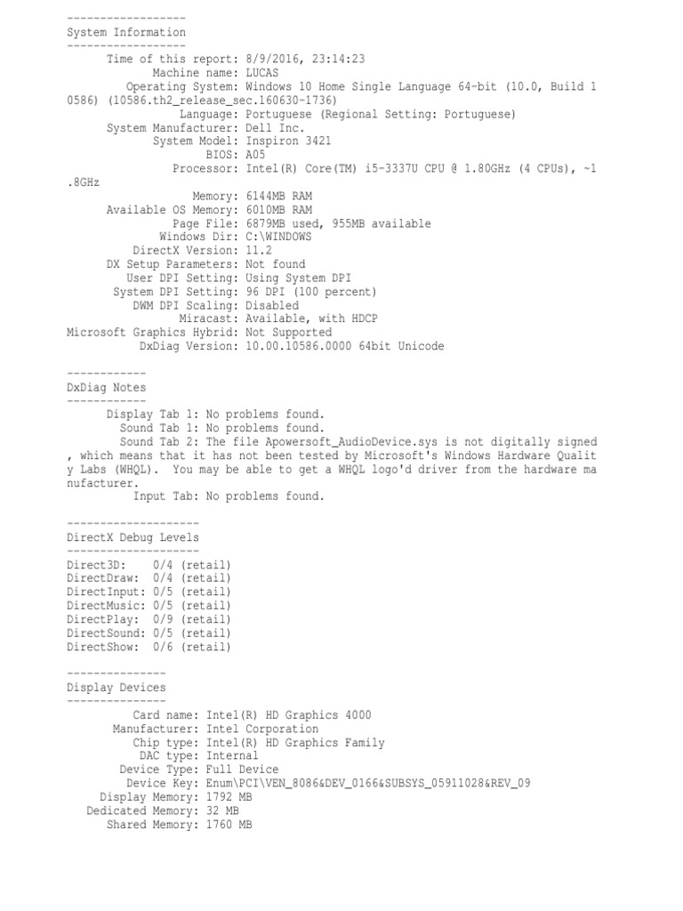 DX Diag | PDF | Device Driver | Codec