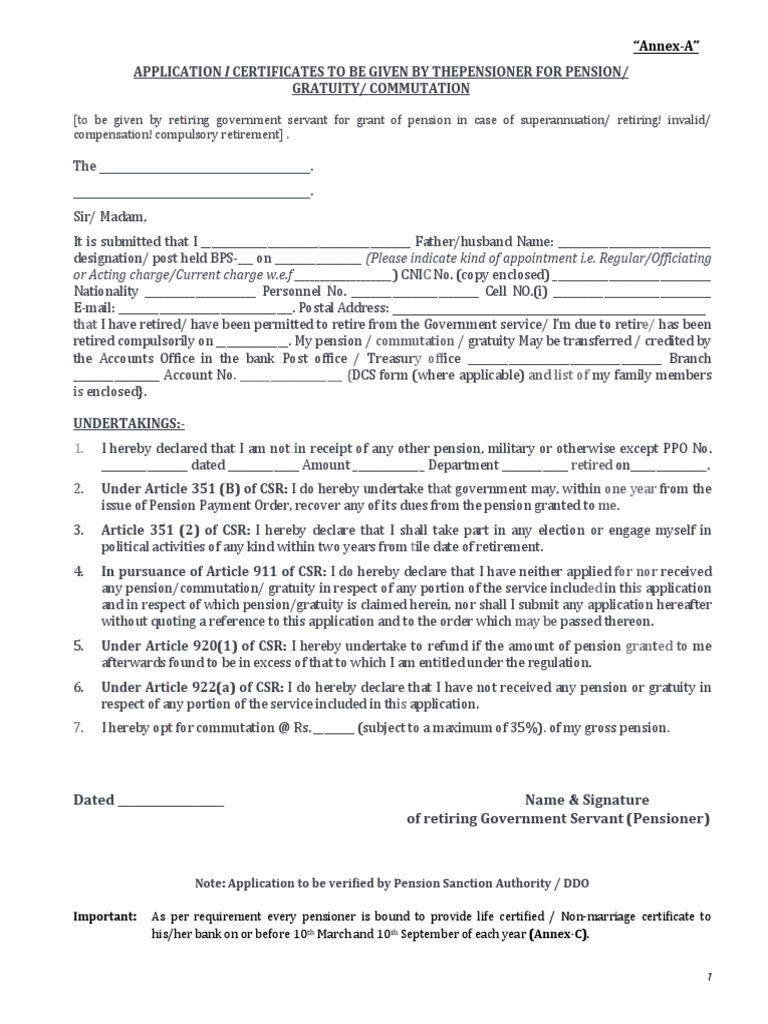 Pension Form (Pensioner) | Gratuity | Pension