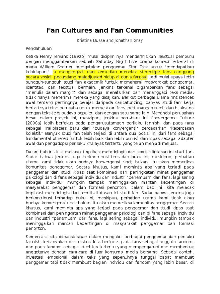 Komunitas dan Budaya Penggemar | PDF