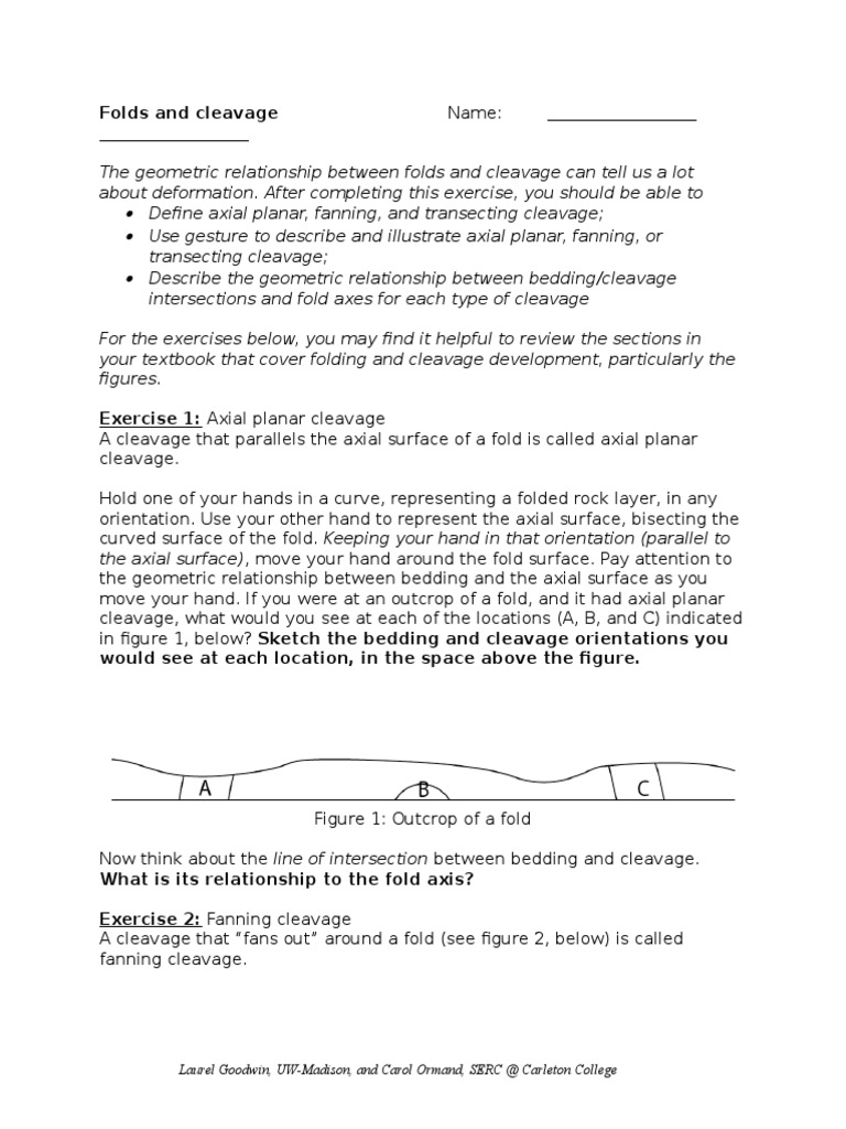 Folds Cleavage Homework.v2 | PDF | Structural Geology | Space