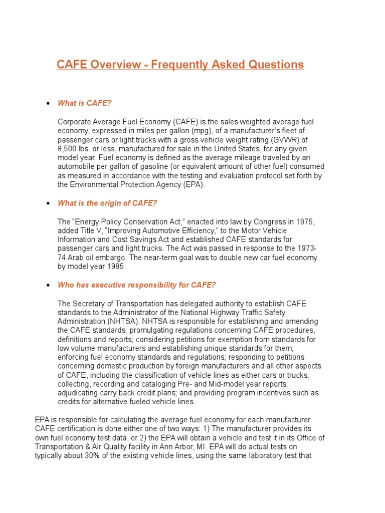 Cafe Stds | PDF | Fuel Economy In Automobiles | National Highway ...
